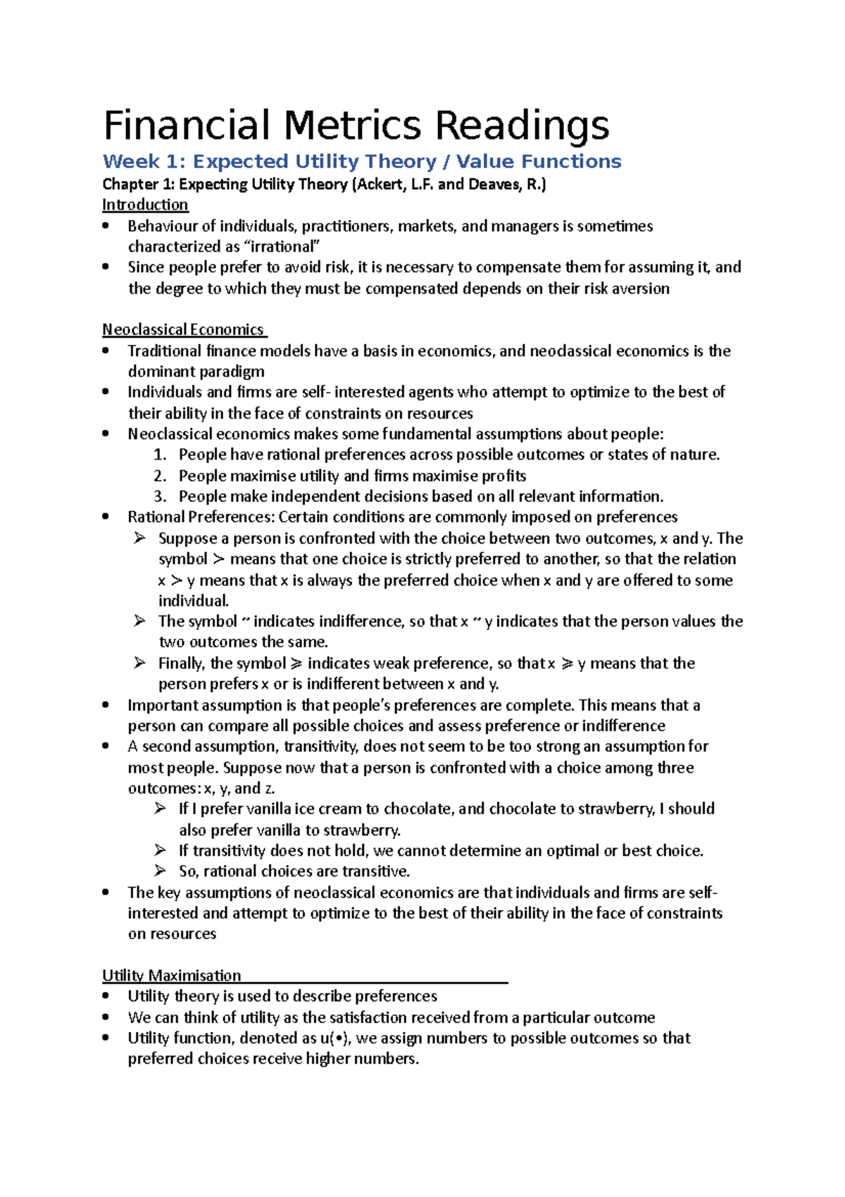 Financial Metrics Readings 1 - Financial Metrics Readings Week 1 ...