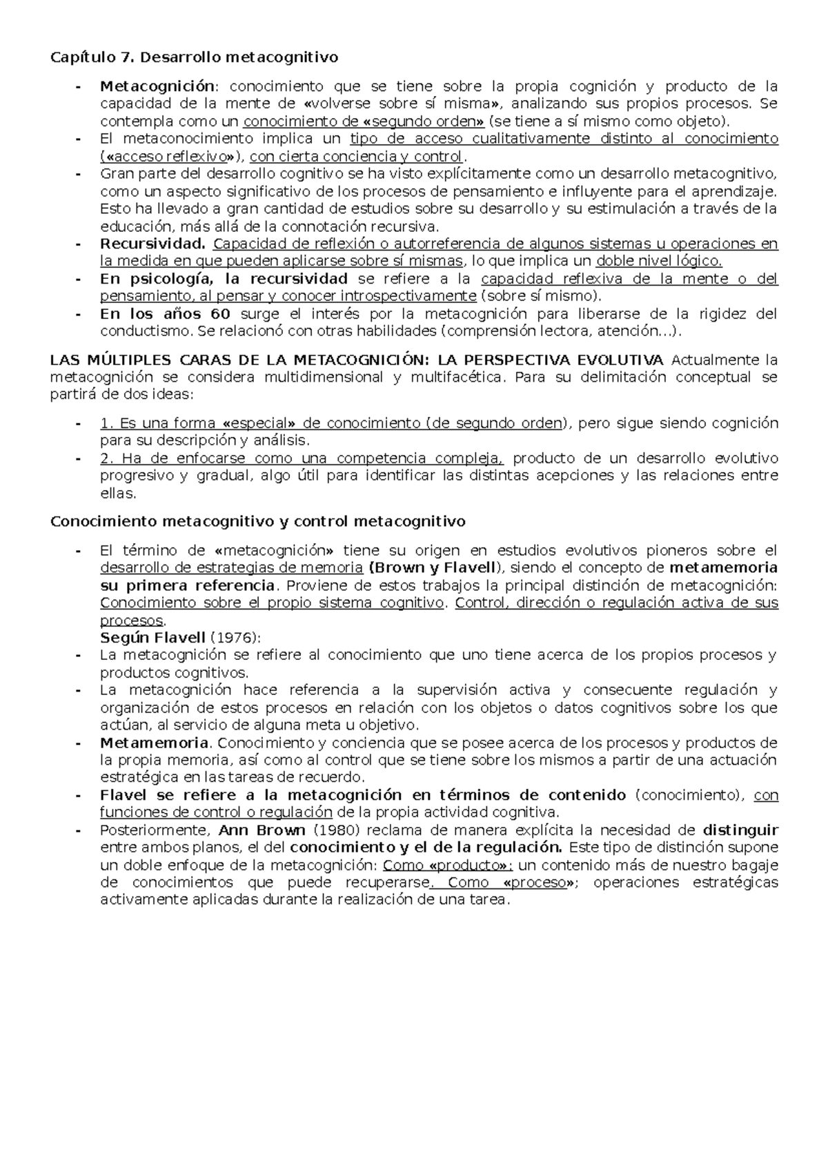 TEMA 7 Psicologia del desarrollo II - Capítulo 7. Desarrollo metacognitivo - Metacognición ...