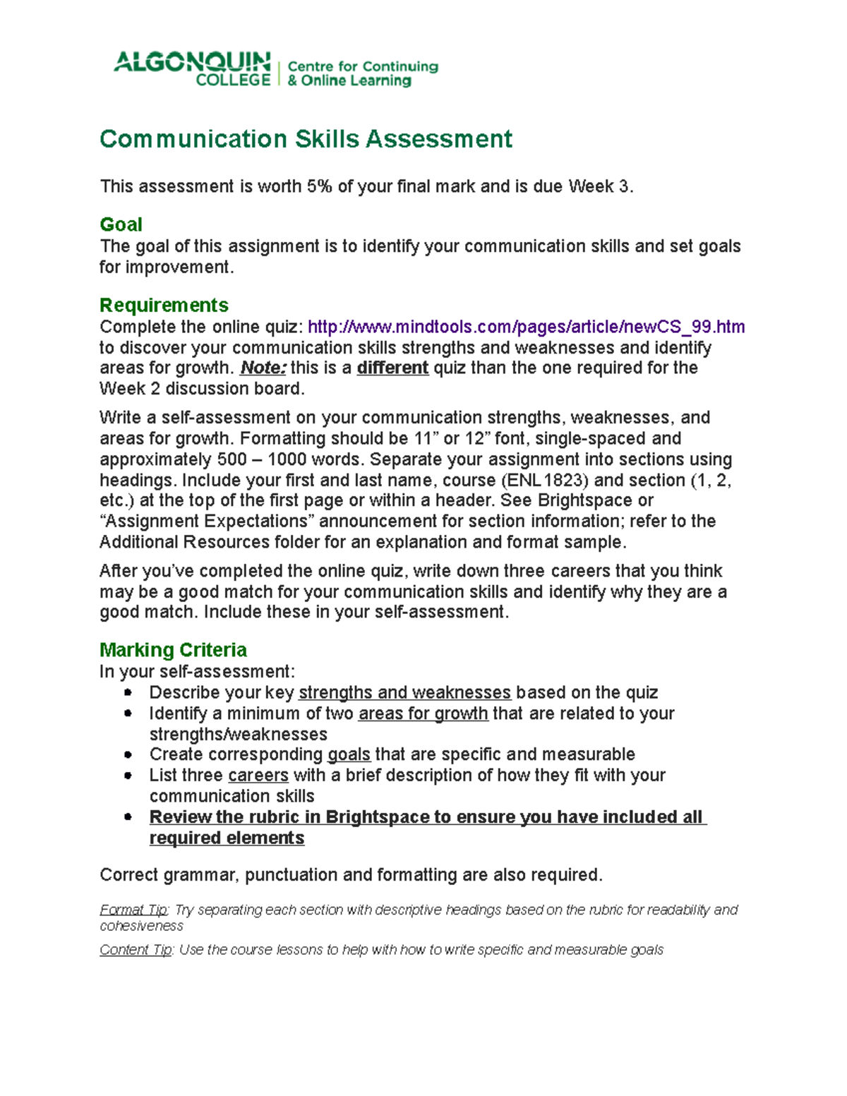 1 Communication Skills Assessment w22 - Communication Skills Assessment ...