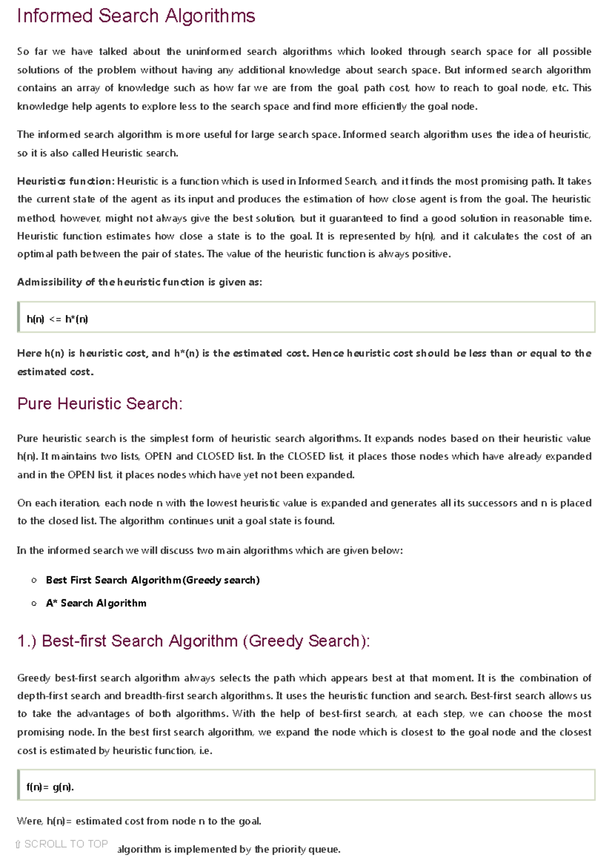 Astar - a star - Informed Search Algorithms So far we have talked about the uninformed search ...