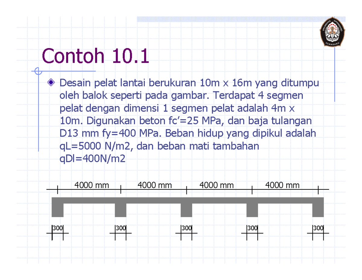 10 pelat 1 arah-27-59 - DC DVLBDSKVB - Contoh 10. Desain pelat lantai ...