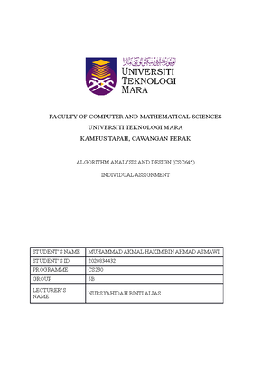 Group Assignment - FACULTY OF COMPUTER AND MATHEMATICAL SCIENCES UNIVERSITI TEKNOLOGI MARA ...
