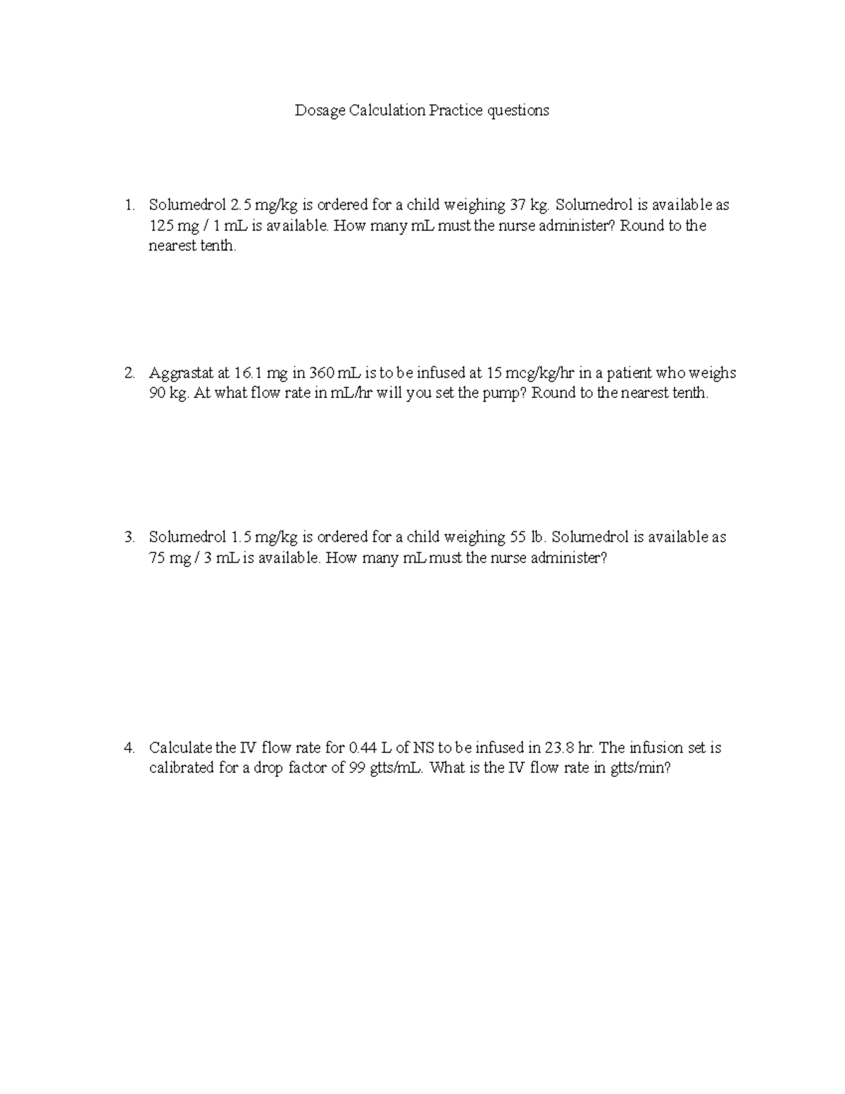 Practice Questions 1 ALL - Dosage Calculation Practice questions ...