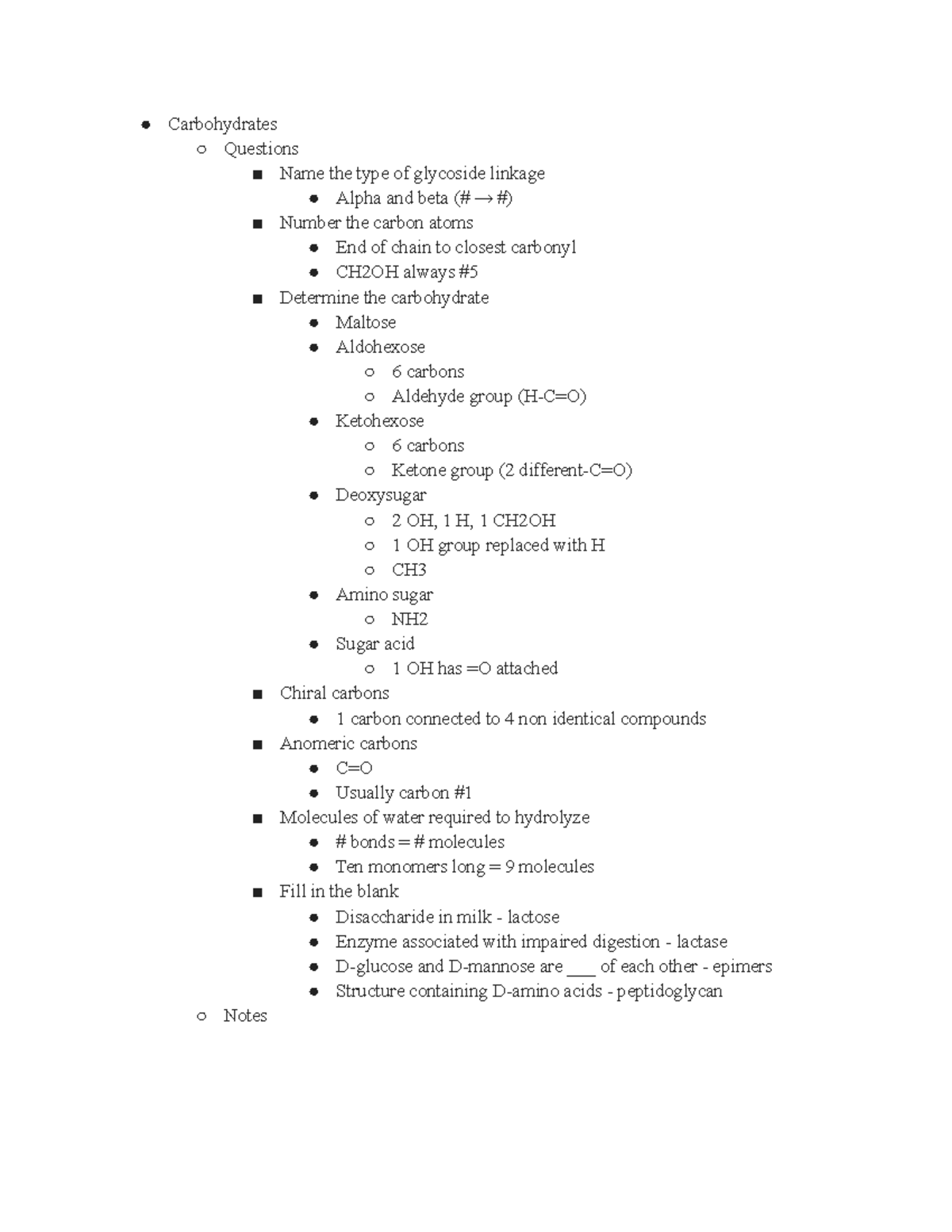 CHEM527 Exam 2 Notes - Spring 2023 - Carbohydrates Questions Name the ...