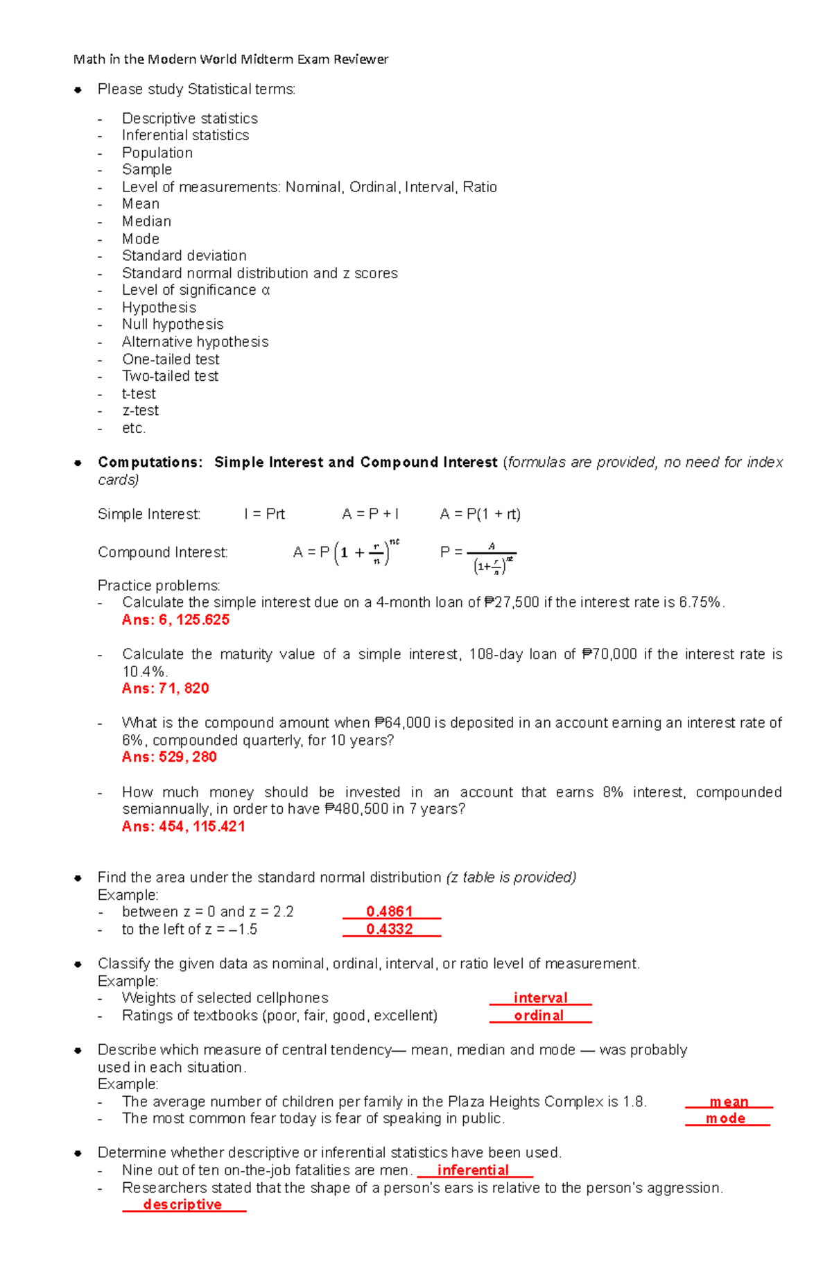 Reviewer-Mathematics in Modern World - Math in the Modern World Midterm Exam Reviewer Please ...