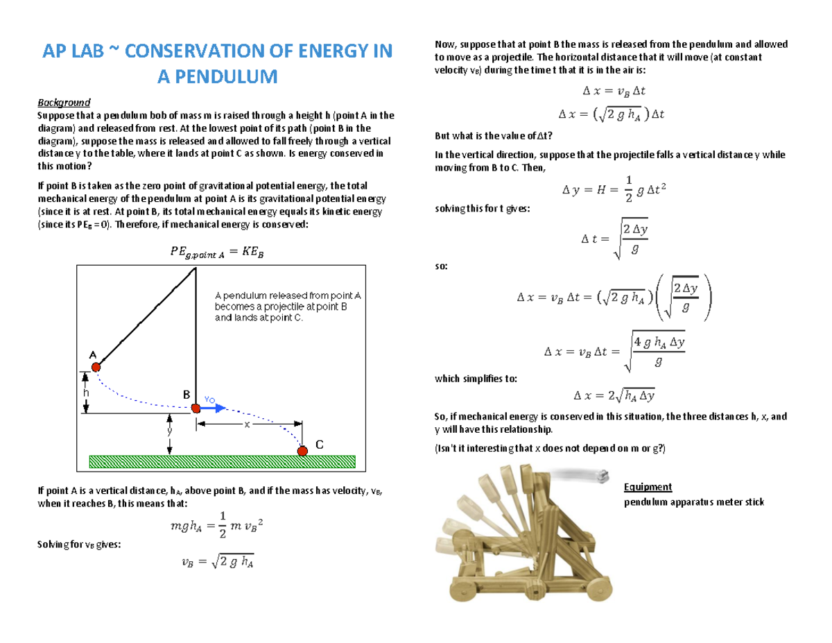 23-24 H LAB Conservation of Energy of Pendulum - AP LAB ~ CONSERVATION ...