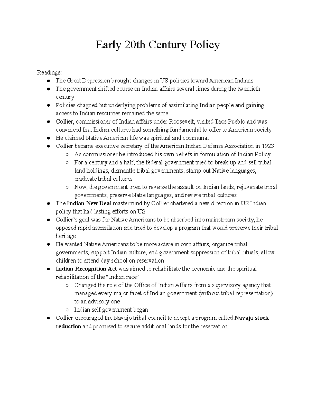 Week 8 Early 20th Century Policy - Early 20th Century Policy Readings ...