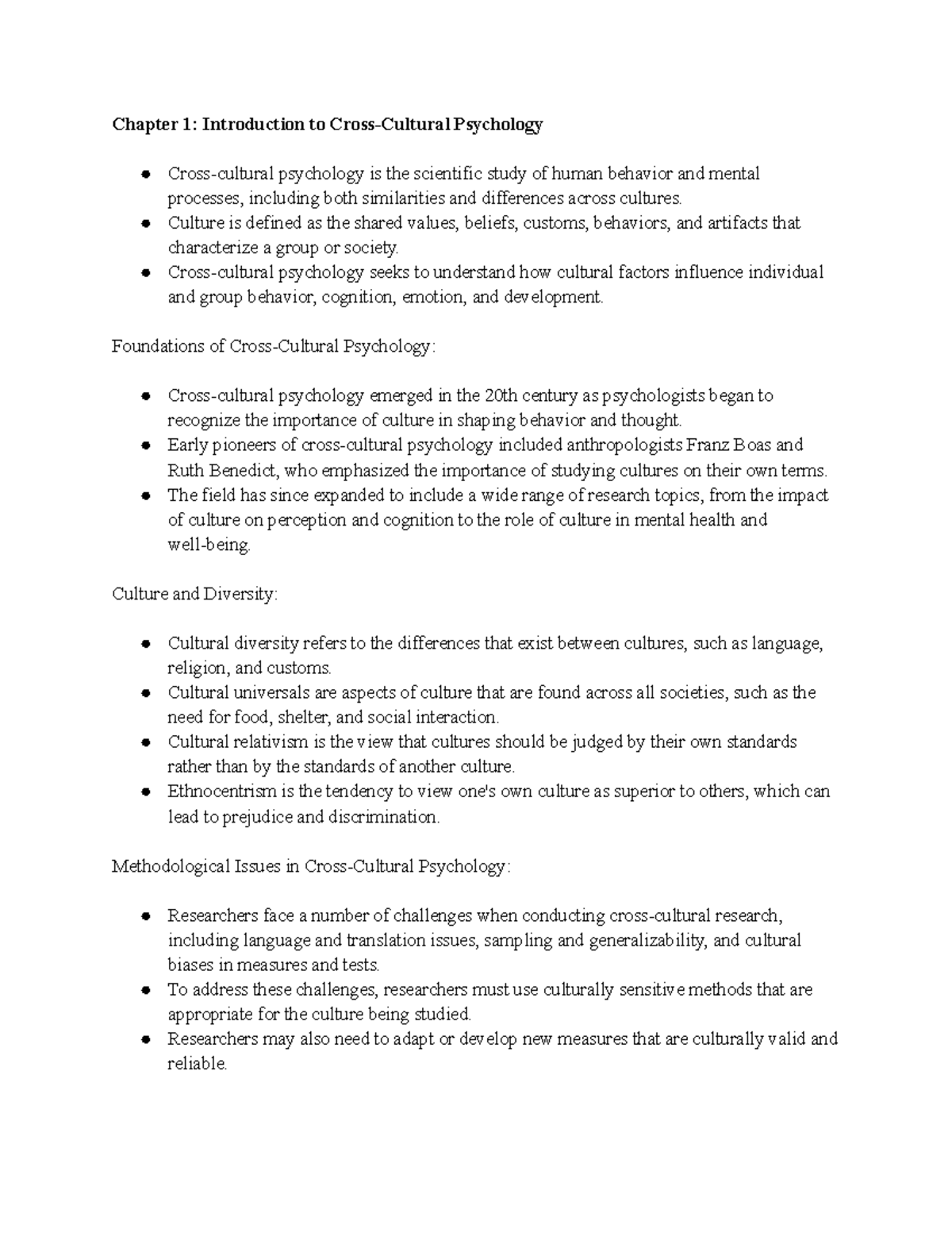 Psyc 235 chapter 1 notes - Chapter 1: Introduction to Cross-Cultural ...