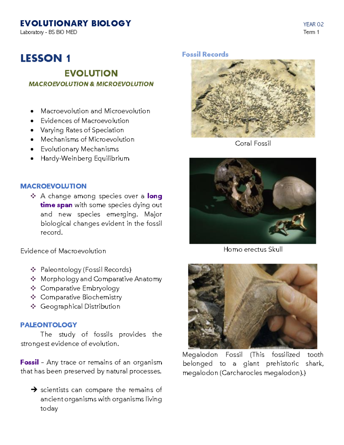 Lesson 1 - Evolution - Laboratory - BS BIO MED Term 1 LESSON 1 ...