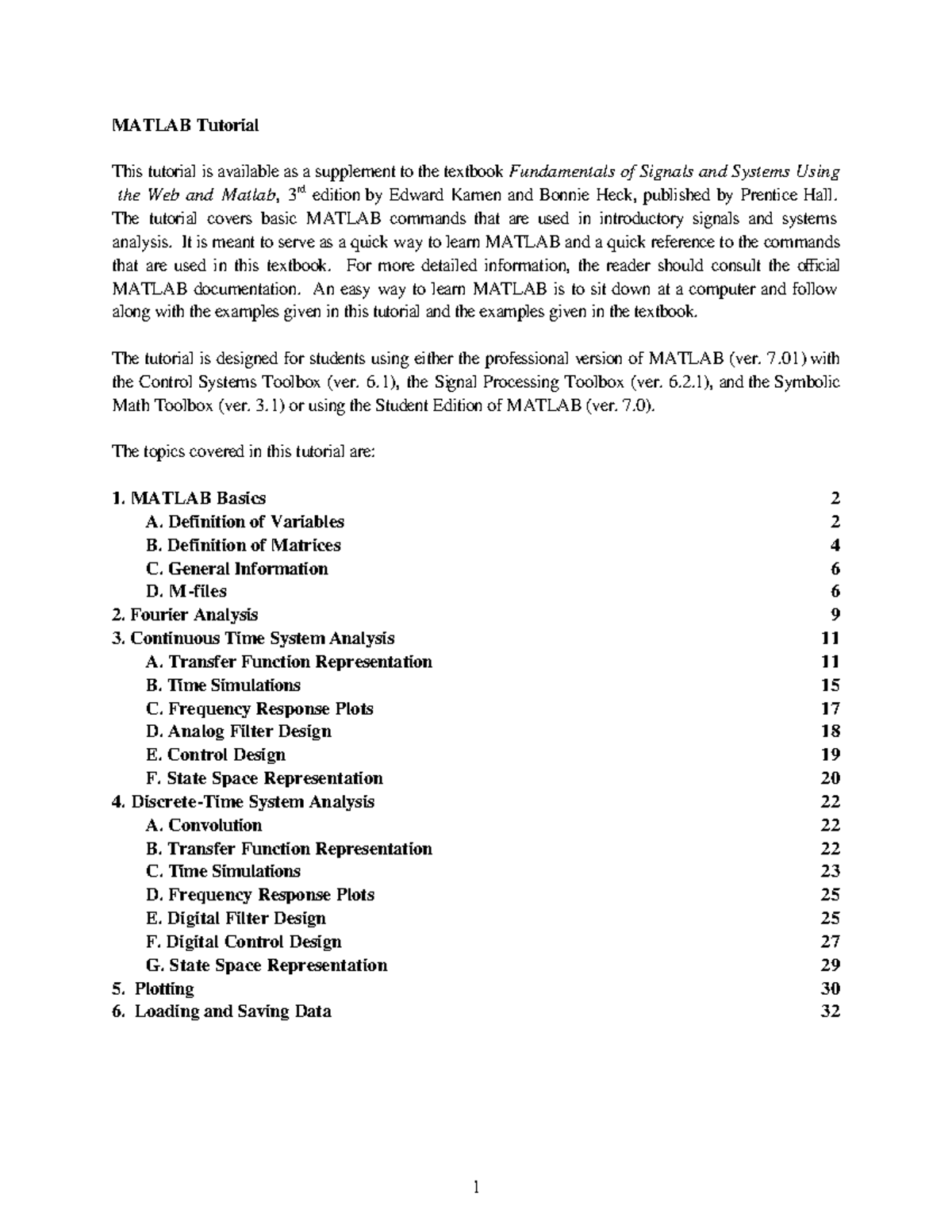 Tutorial - Lecture notes - MATLAB Tutorial This tutorial is available ...