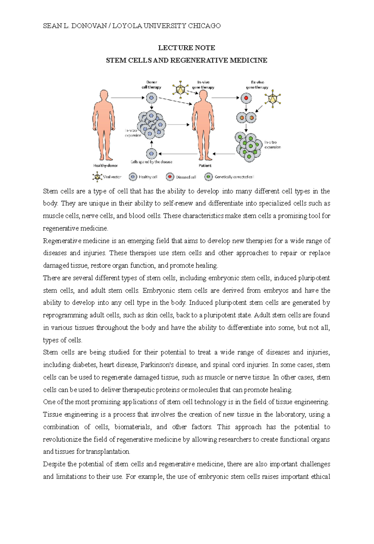 Lecture NOTE STEM Cells AND Regenerative Medicine - SEAN L. DONOVAN ...