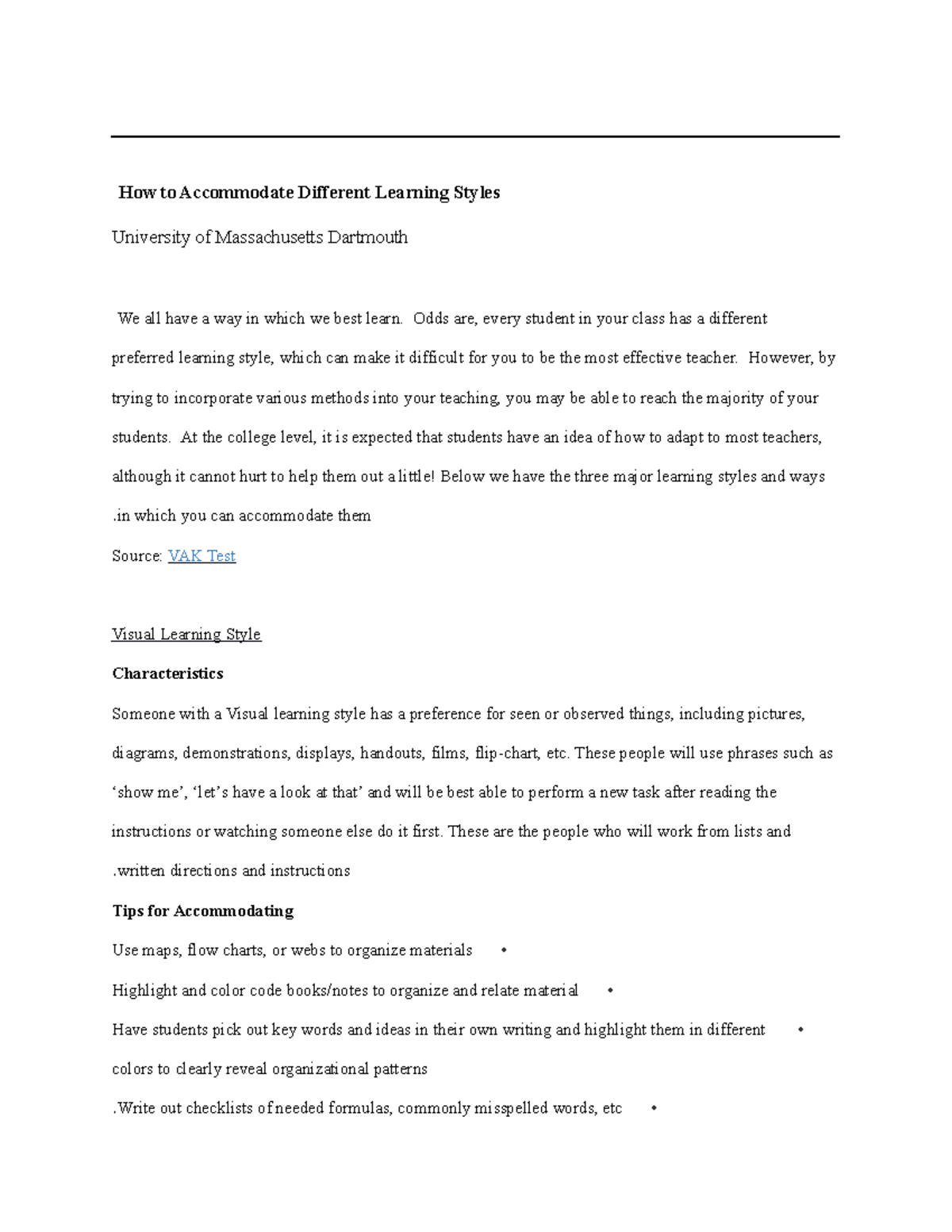 Learning Styles - Article Critique - How to Accommodate Different ...