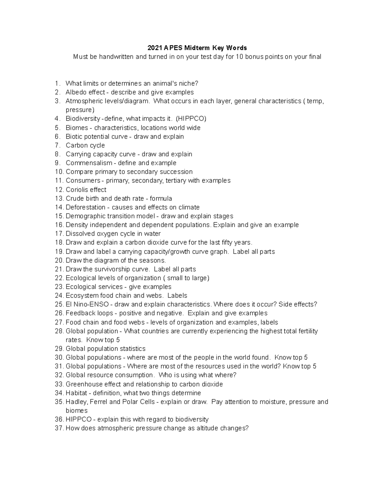 2021 Midterm Review Key Words - 2021 APES Midterm Key Words Must be ...