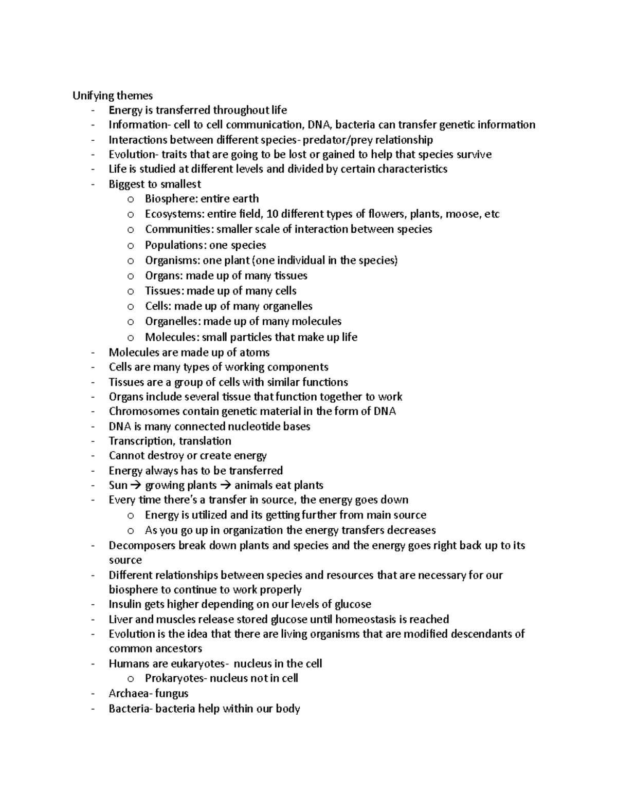 5 Unifying Themes - Unifying themes - Energy is transferred throughout ...