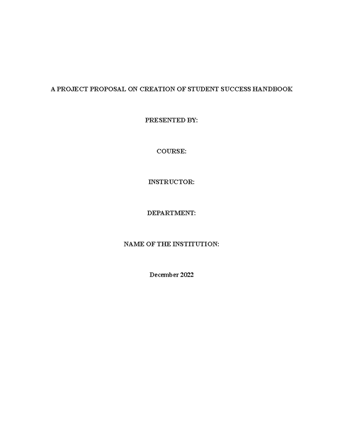 A Project Proposal ON Creation OF Student Success Handbook - A PROJECT ...