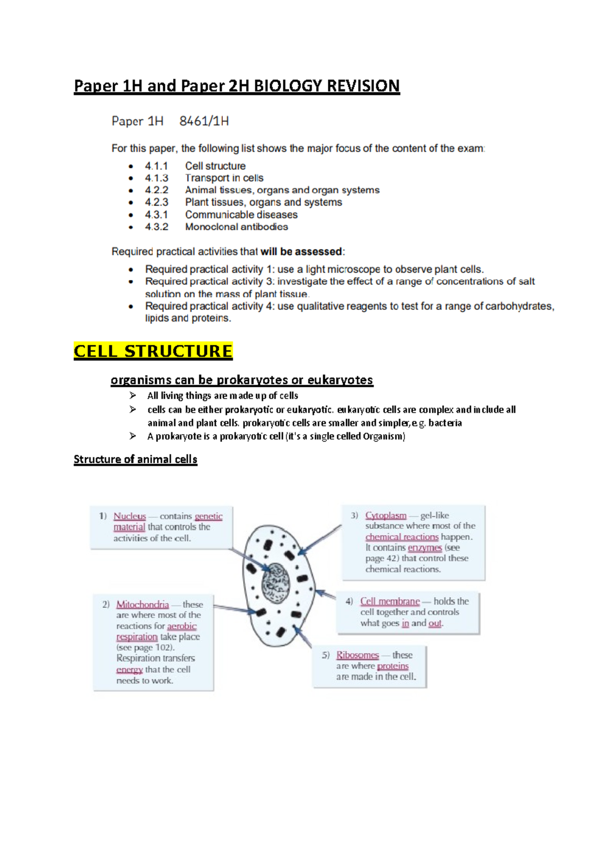 Paper 1H and Paper 2H Biology Revision - Paper 1H and Paper 2H BIOLOGY ...