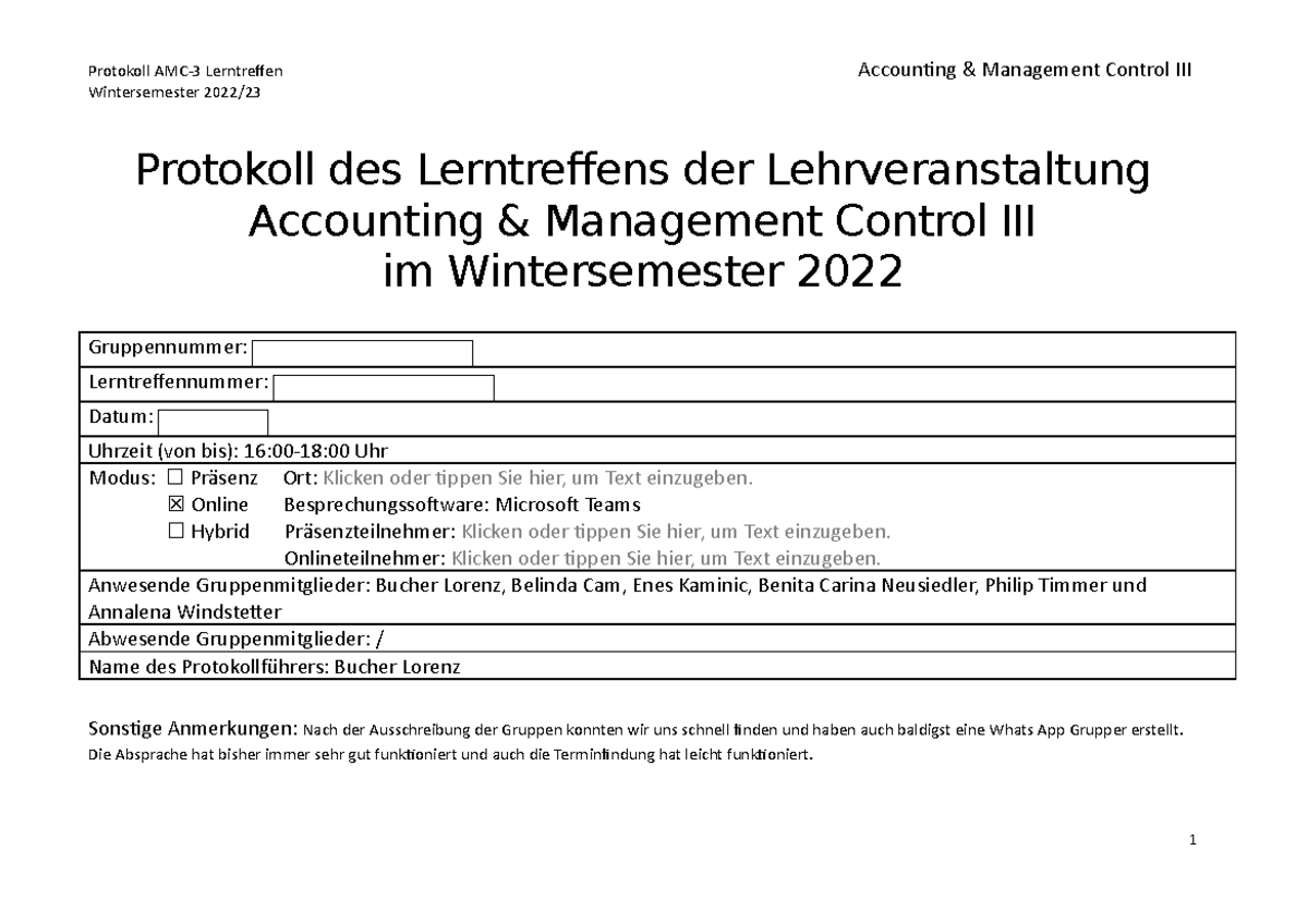 Amc III Protokoll 1 Gruppe 8 - Wintersemester 2022/ Protokoll des ...