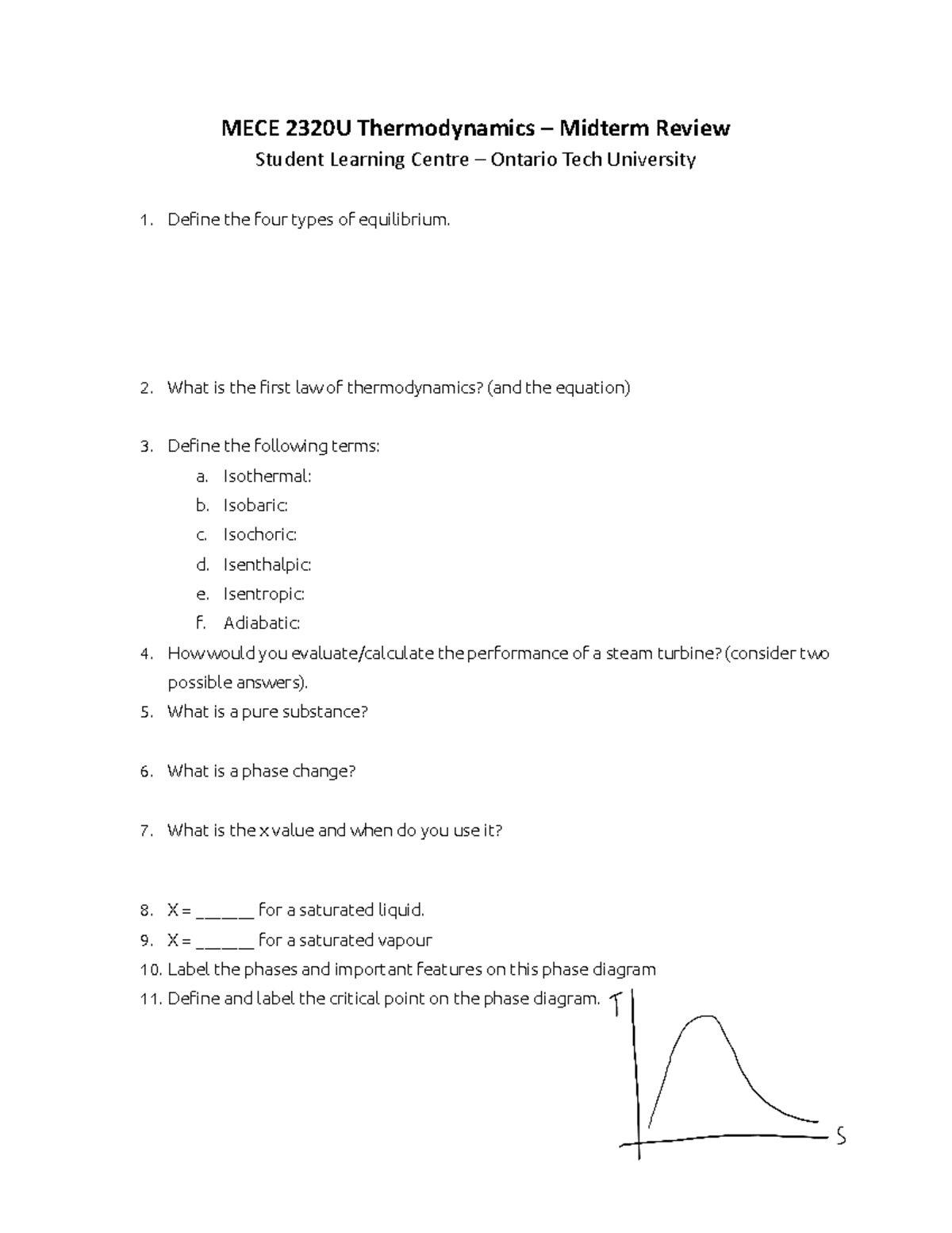 MECE 2320U Midterm Review - 2024 - MECE 2320U Thermodynamics – Midterm ...