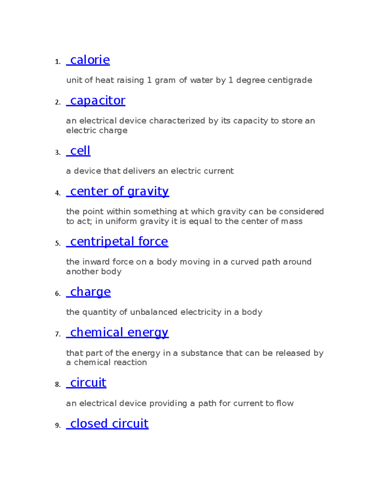 Phy 29 - physics notes, very helpful! - 1. calorie unit of heat raising ...