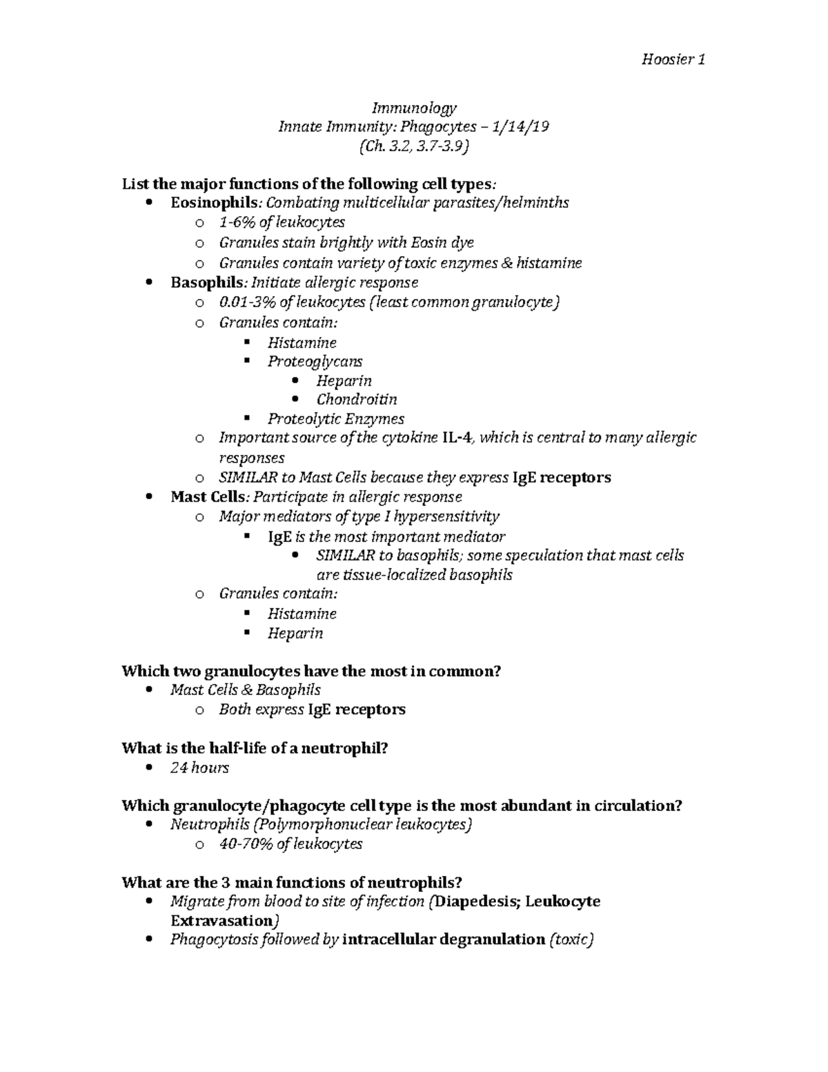 2 – Neutrophil Worksheet - Immunology Innate Immunity: Phagocytes – 1 ...