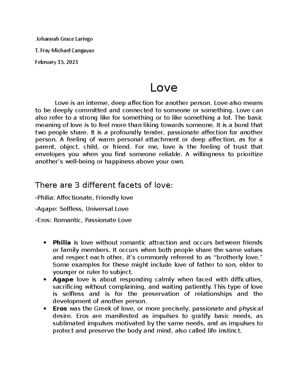 Facets of love - speech - Johannah Grace Lariego T. Fray Michael ...