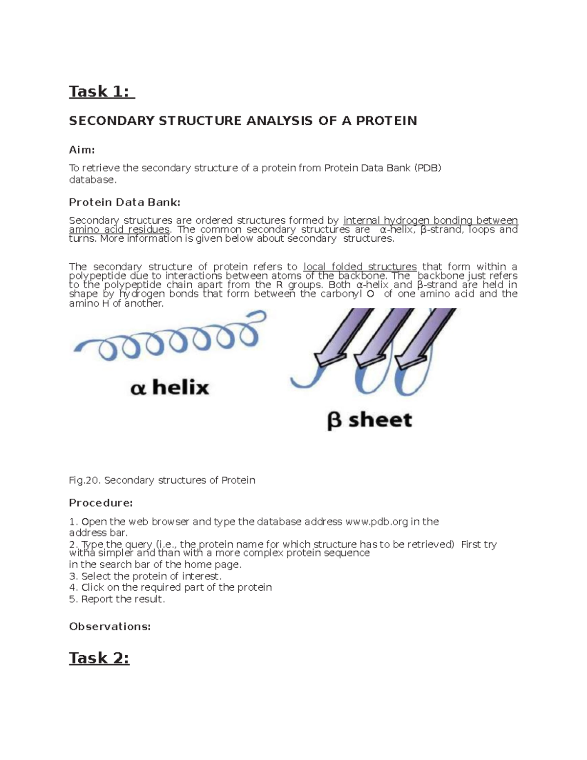 Lab 07 - lab - Task 1: SECONDARY STRUCTURE ANALYSIS OF A PROTEIN Aim ...