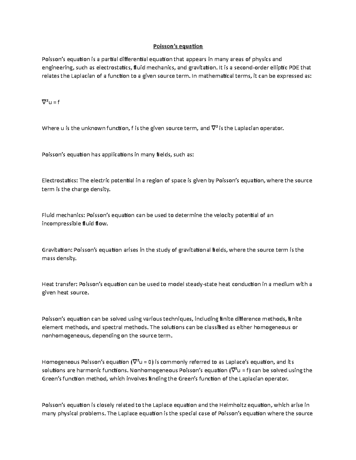 Poisson’s equation - It is a second-order elliptic PDE thatrelates the ...