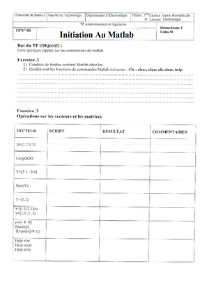 Tp asserreg 02 3al-eln - tp01 - TP Asservissement et Régulation - Studocu