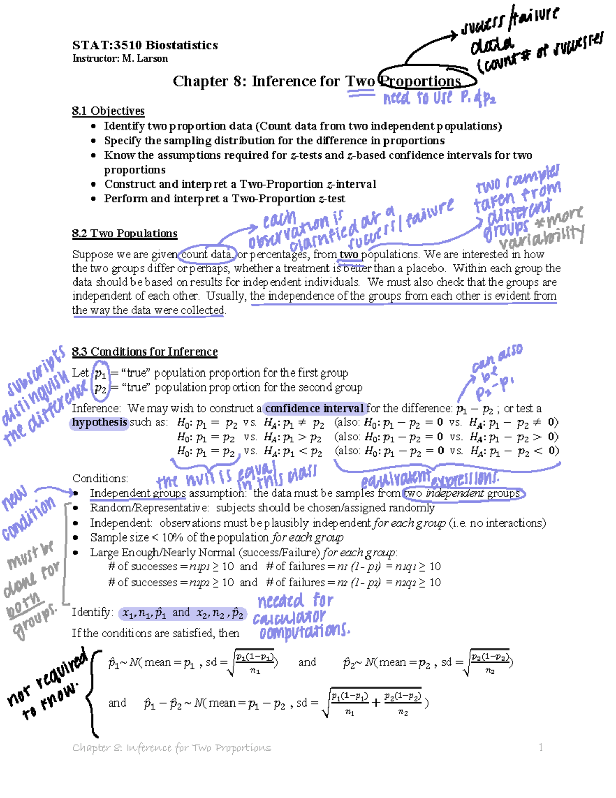 2020-biostatistics-lecture notes chapter 8 - STAT:3510 Biostatistics ...