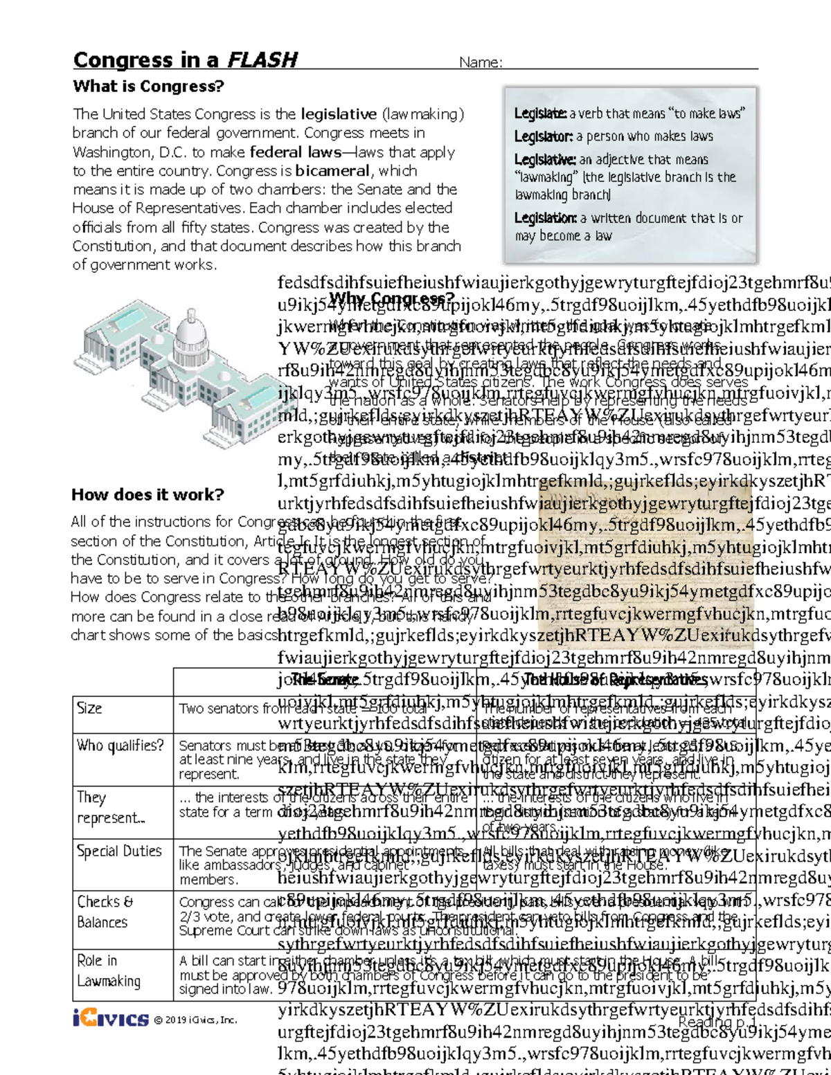 Congress in a Flash Student Docs - Reading p. What is Congress? The ...