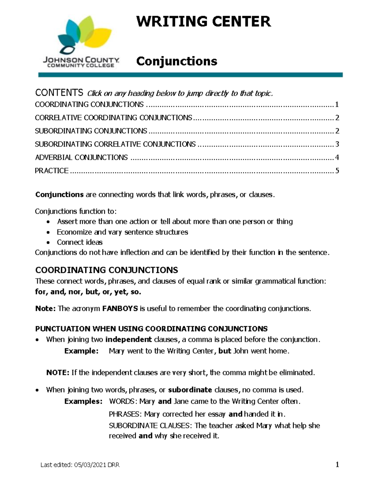 Conjunctions - More value - Conjunctions CONTENTS Click on any heading ...
