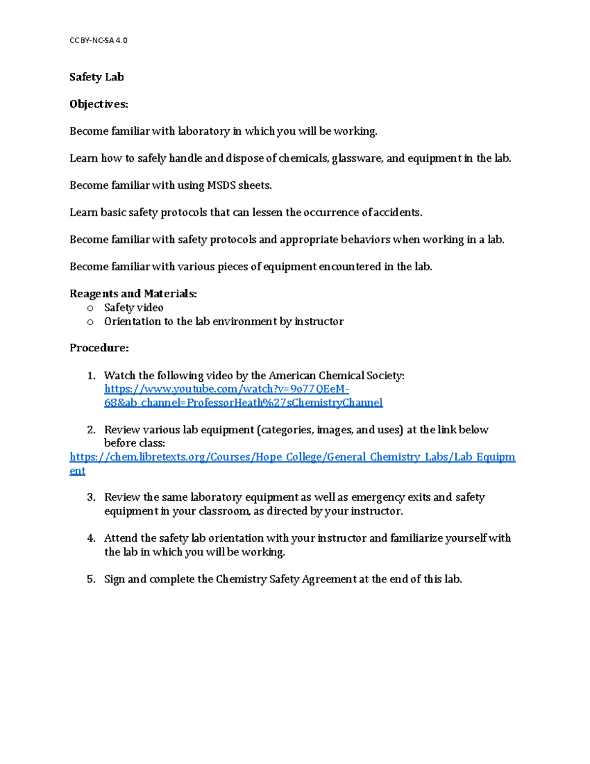 Lab 1-Safety Lab - www - Safety Lab Objectives: Become familiar with laboratory in which you ...