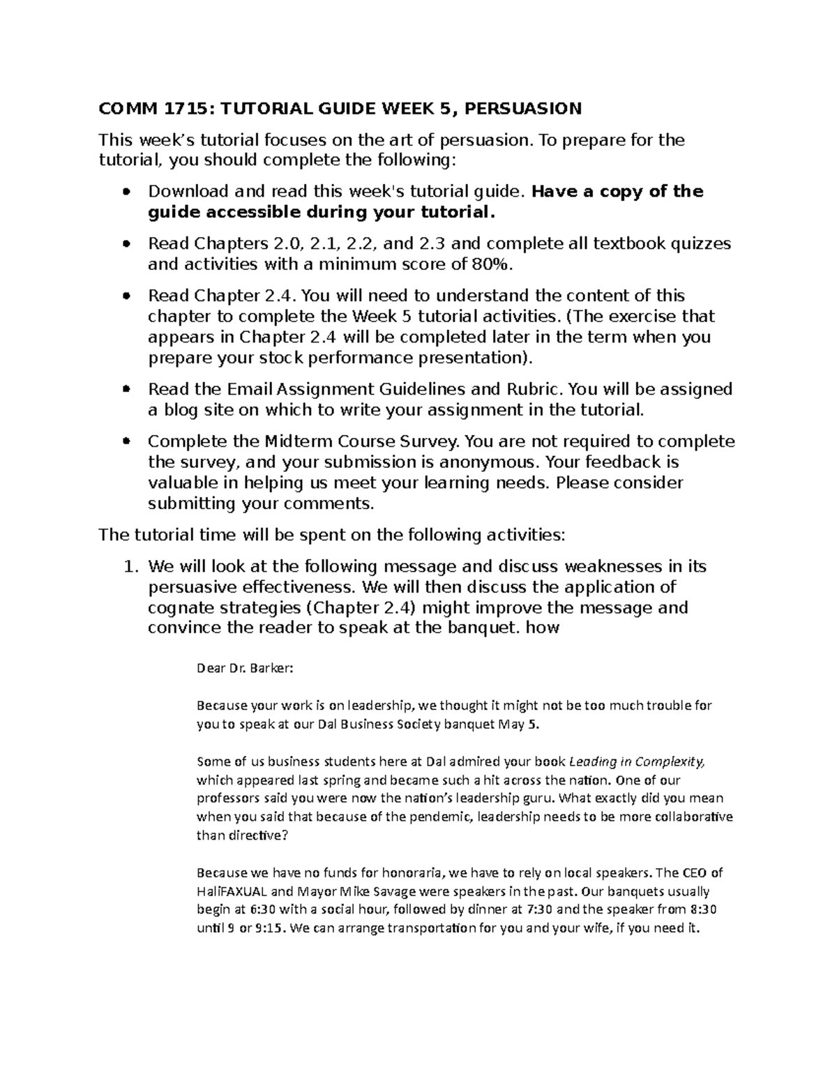 Week 5 Tutorial Guide, Persuasion W23 - COMM 1715: TUTORIAL GUIDE WEEK 5, PERSUASION This week’s ...