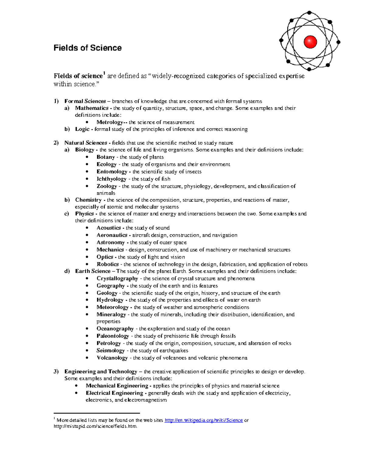 Fieldsof Science - ciencia - Fields of Science Fields of science 1 are ...