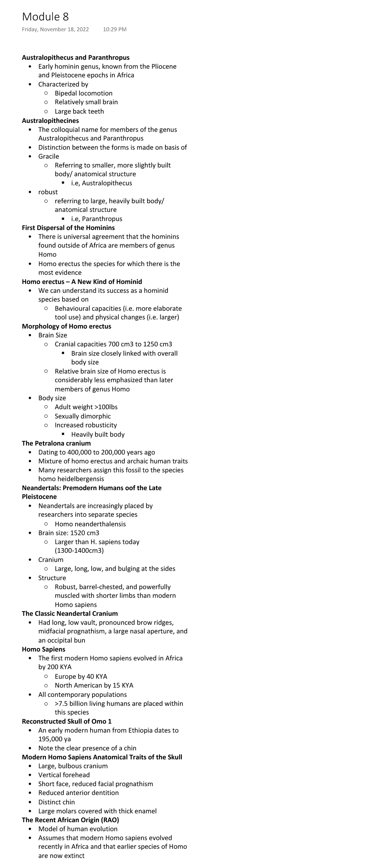 Module 8 - Topic: Early Homo to Modern Humans. Part 1 ...