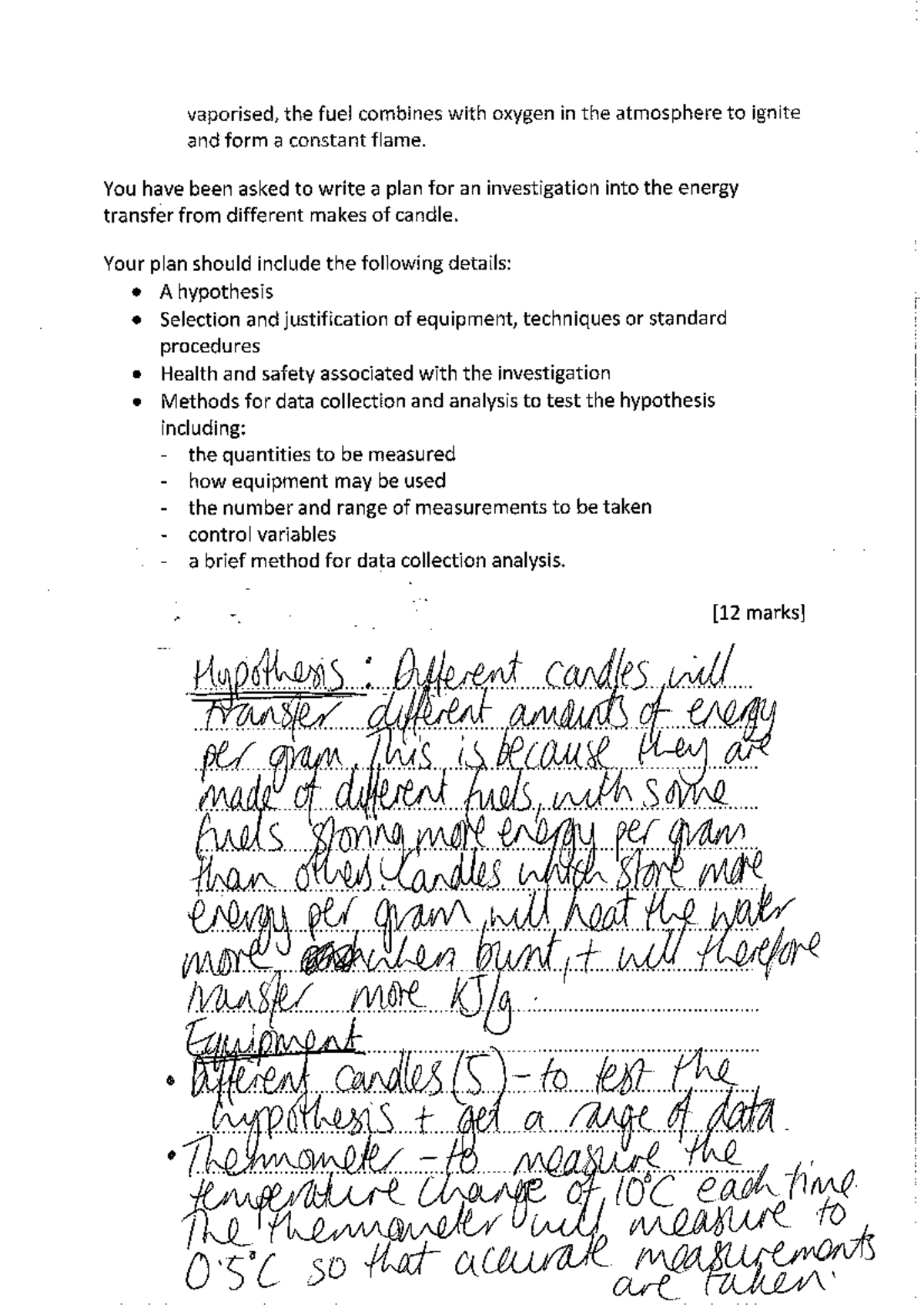 Candle Burning Practical - vaporised, the fuel combines with oxygen in ...