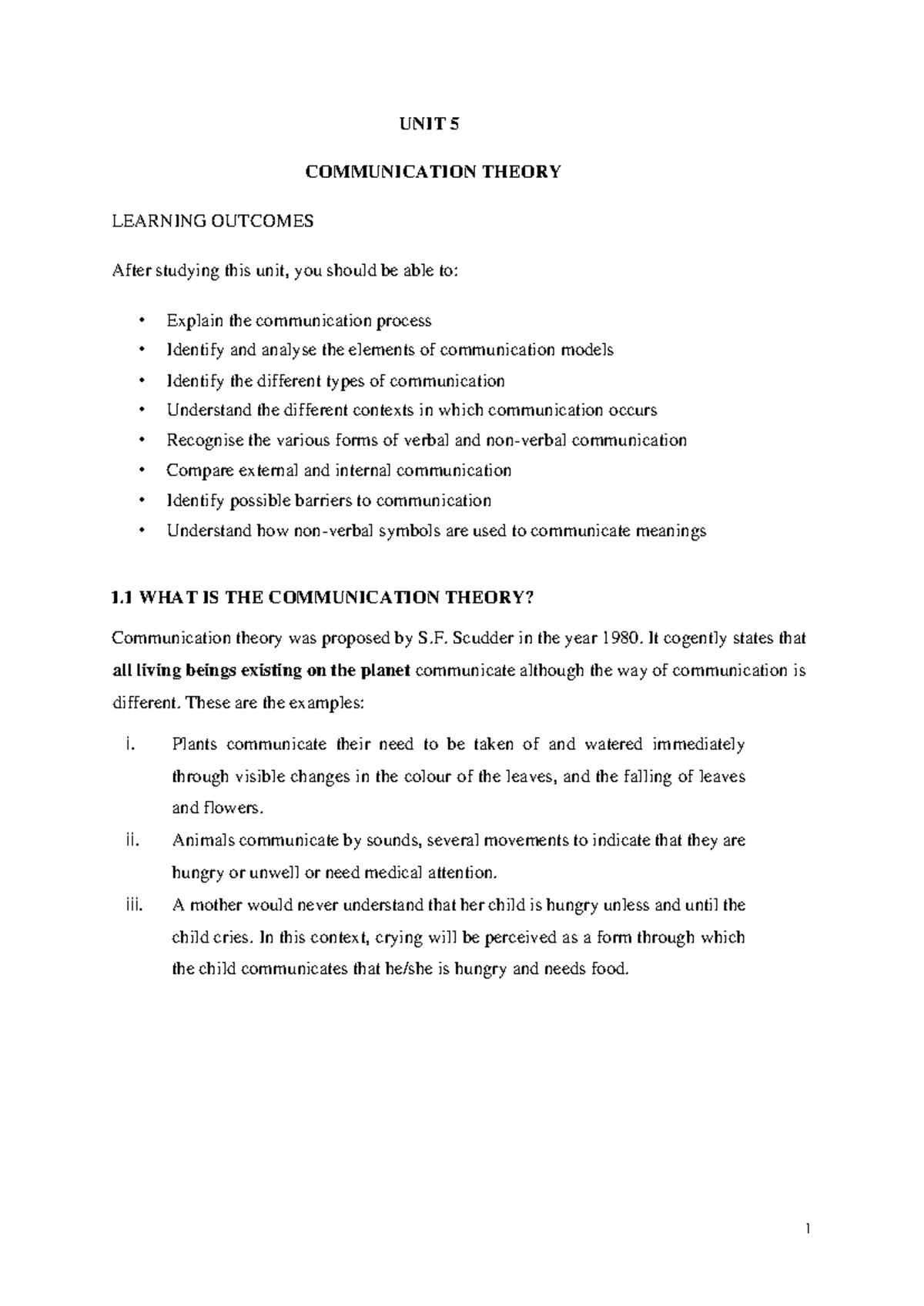 UNIT 5 Communication - UNIT 5 COMMUNICATION THEORY LEARNING OUTCOMES After studying this unit ...