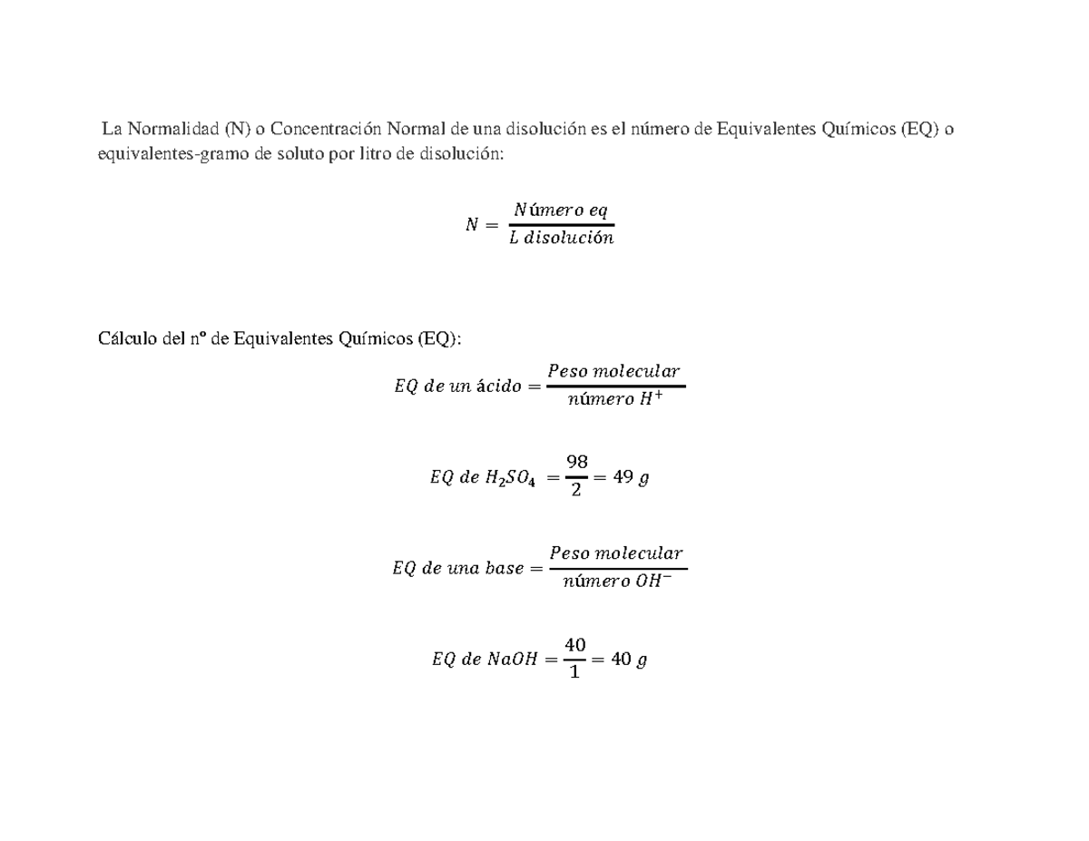 2.4.1 Normalidad - Curso de quimica - La Normalidad (N) o Concentración ...