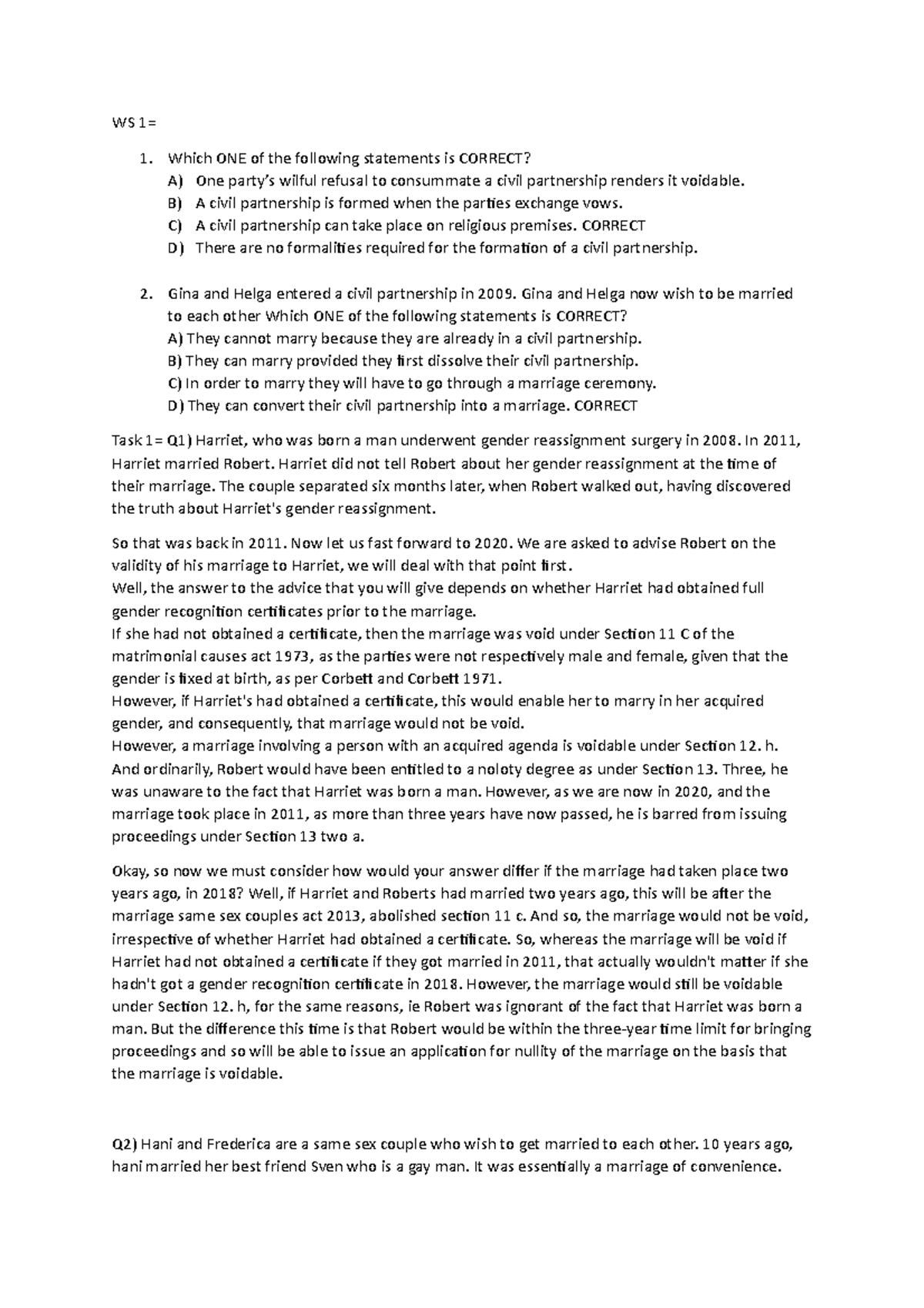 WS 1 - Brief notes - WS 1= Which ONE of the following statements is ...