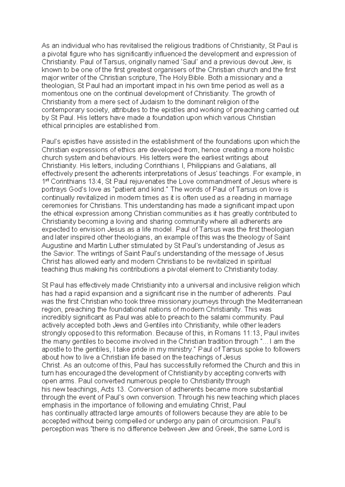 SEC III 20 Marks (Paul of Tarsus) - As an individual who has ...