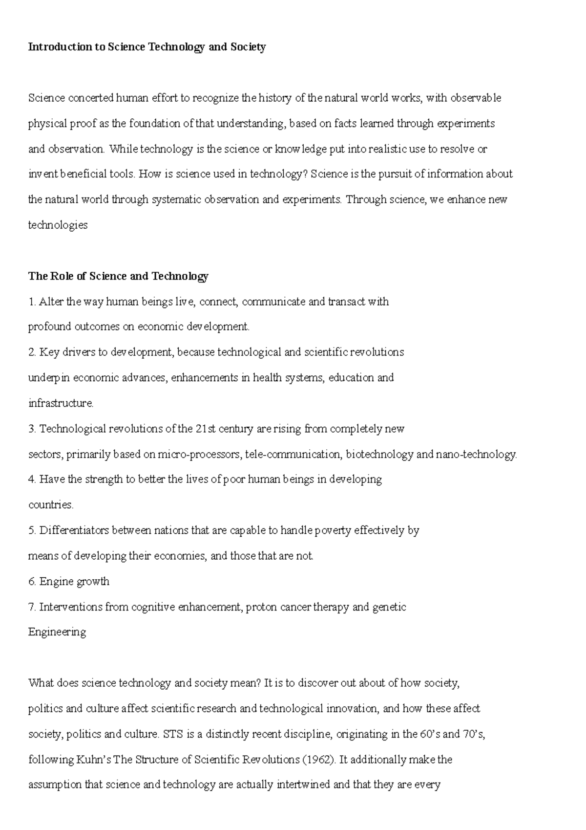 Introduction to Science Technology and Society - While technology is ...