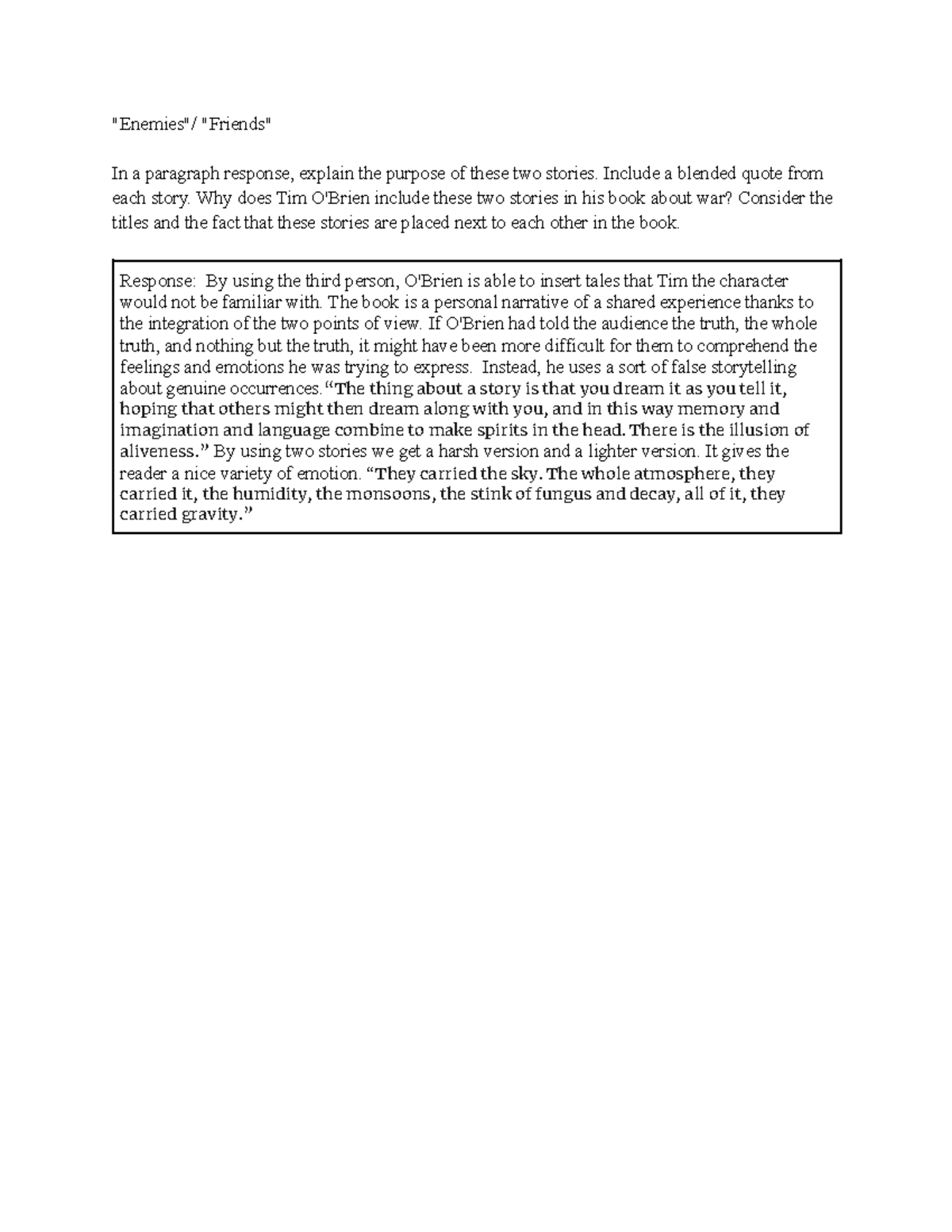 Enemies Friends Response - "Enemies"/ "Friends" In a paragraph response ...