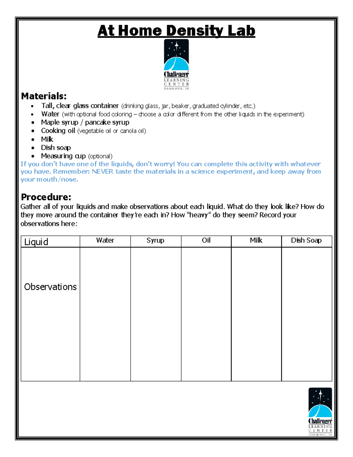 DENSITY OF LIQUIDS LAB SHEET.pdf 2021 - Materials: Tall, clear glass ...