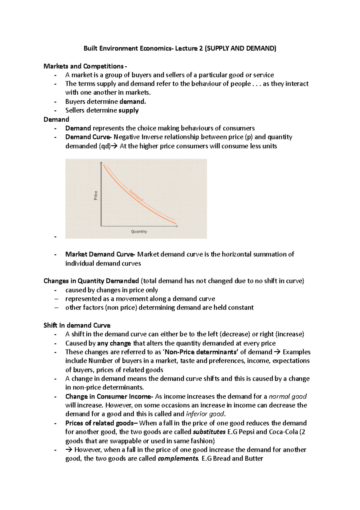 Built Environment Economics- COurse notes - Built Environment Economics ...