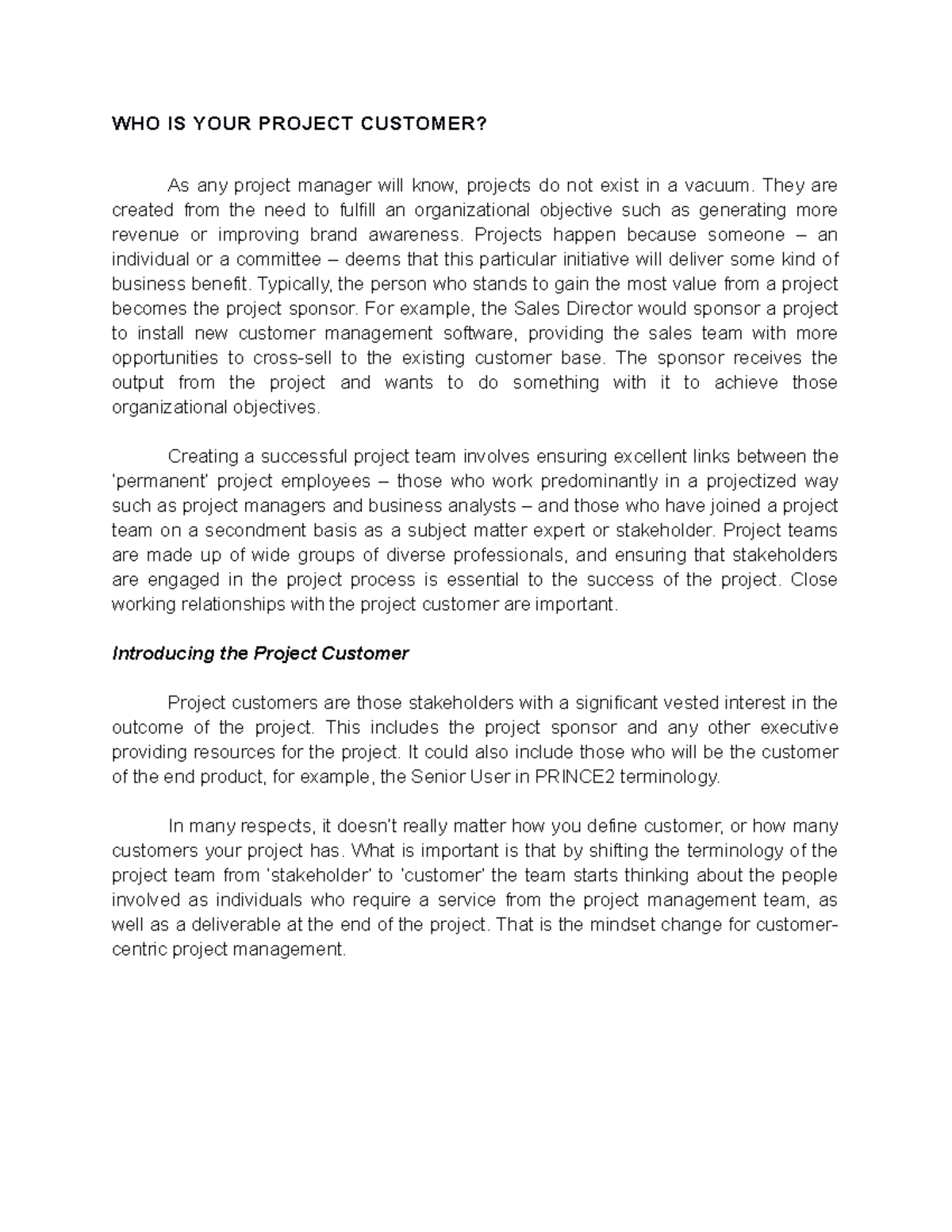 WHO IS YOUR Project Customer - WHO IS YOUR PROJECT CUSTOMER? As any ...