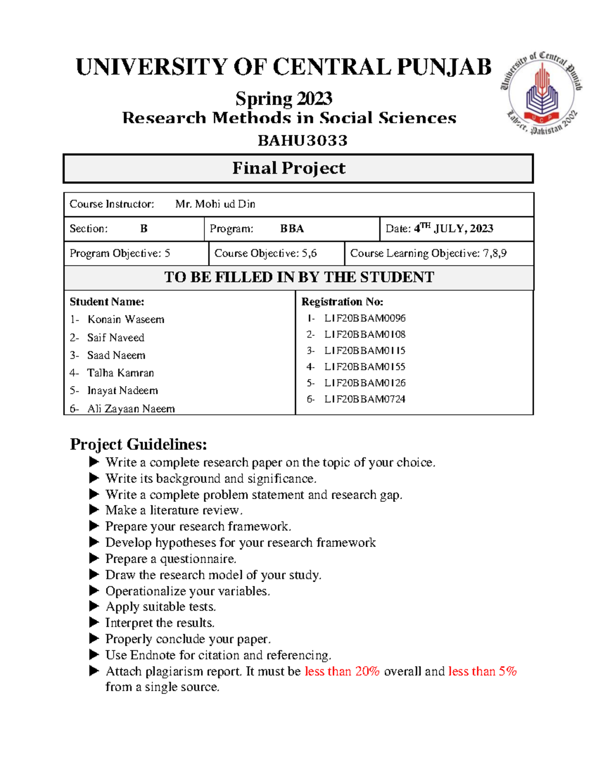 Final Final Project - Research Methods in Social Sciences BAHU Course ...