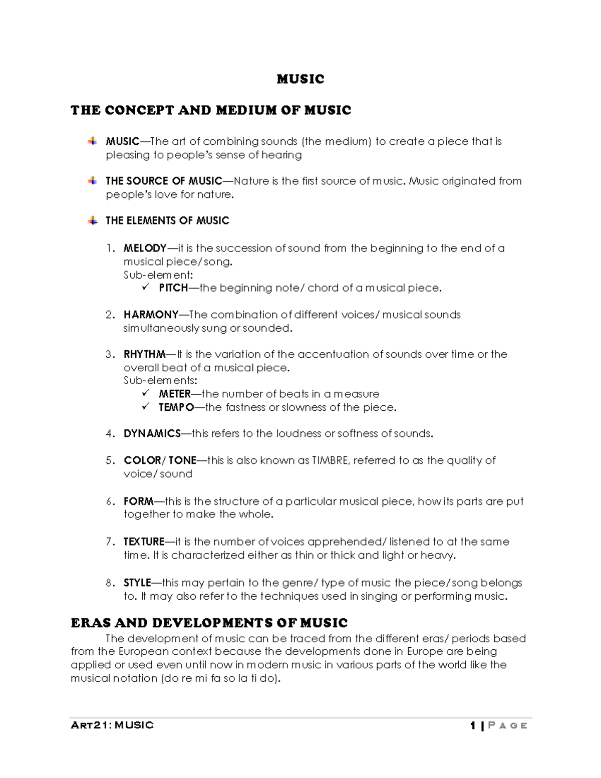 Lecture Notes in the Lesson 5 Music - Art Appreciaition - UC - Studocu