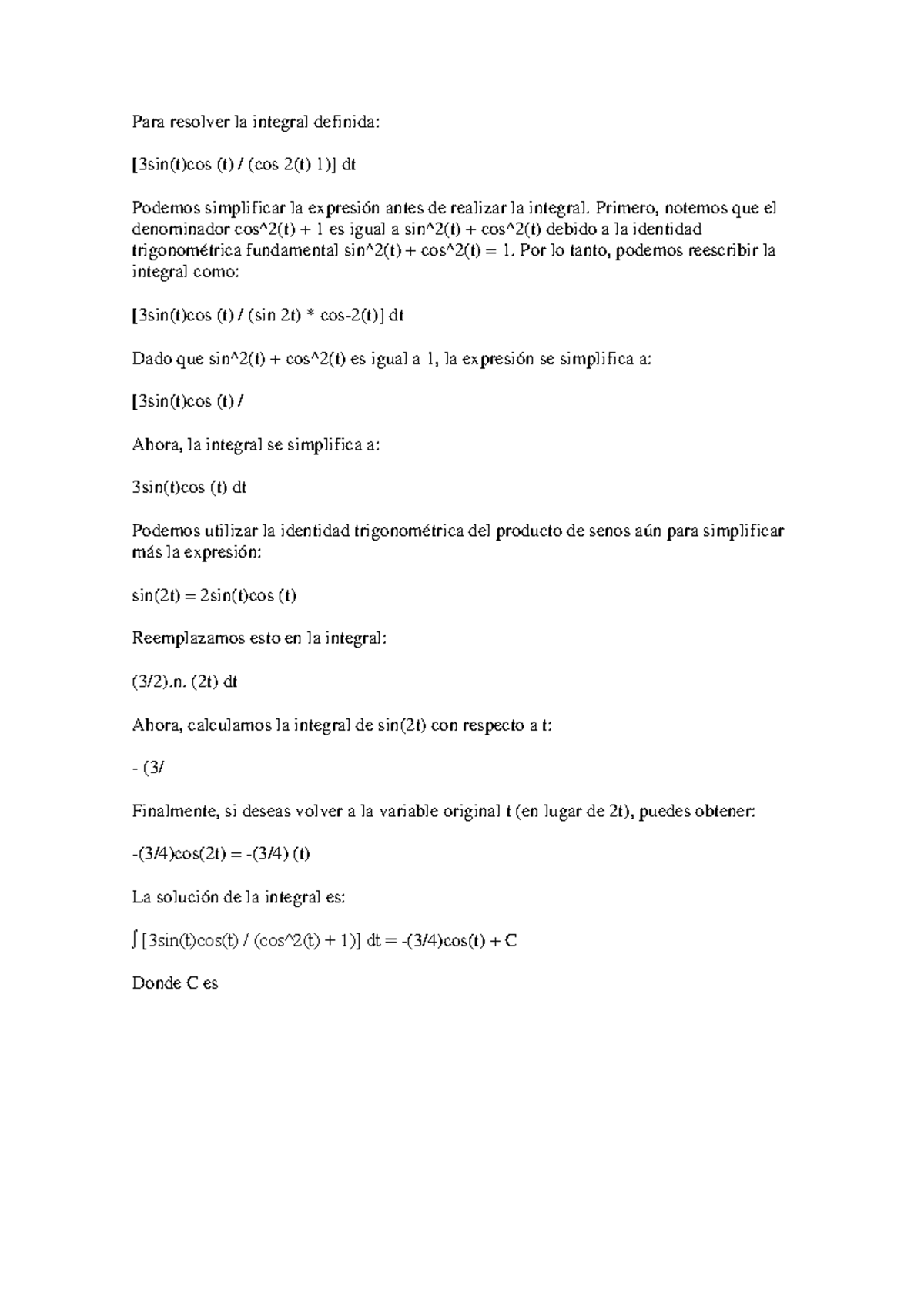 Para resolver la integral definida - Para resolver la integral definida ...