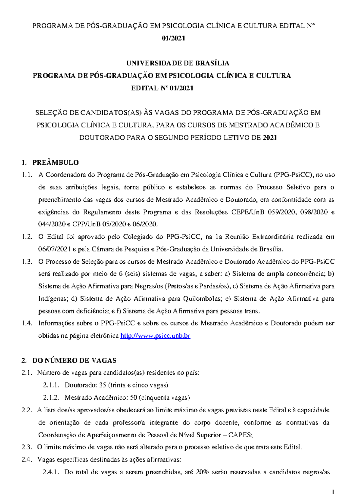 Edital PPG Psi CC 1 2021 Publicado em inte - PROGRAMA DE PÓS-GRADUAÇÃO ...