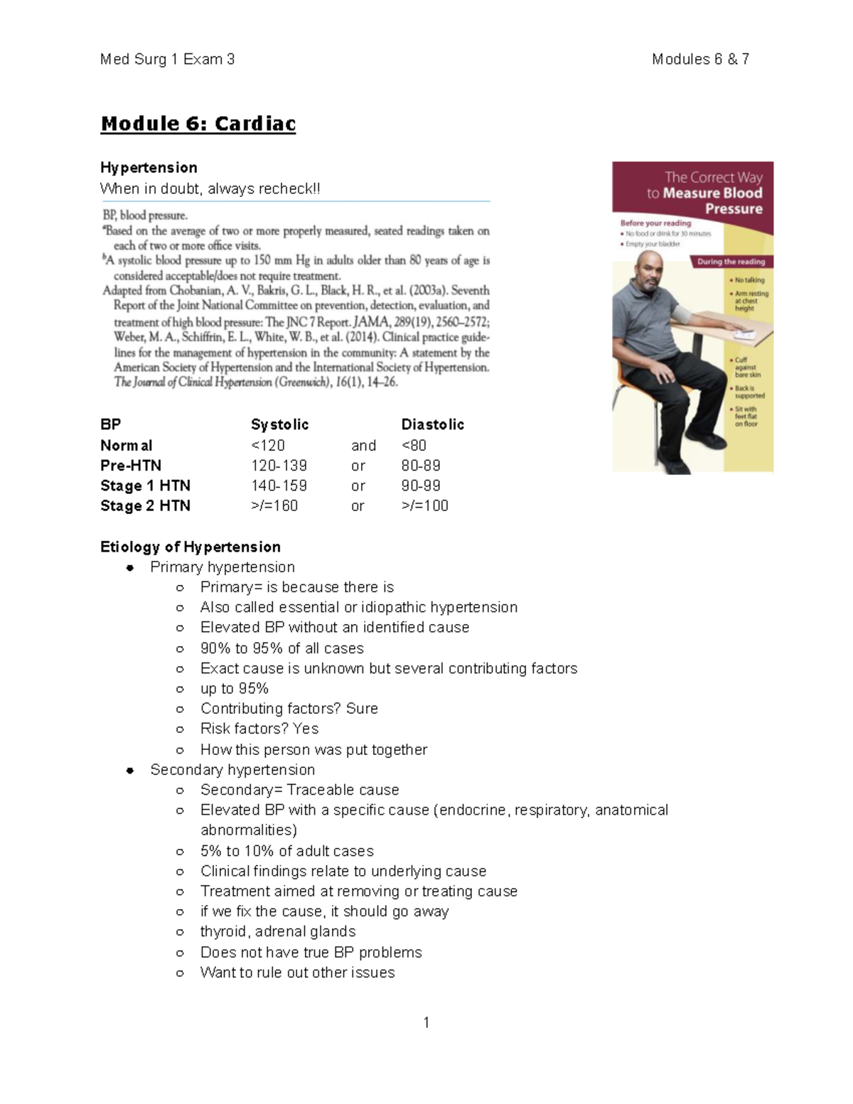 Med Surg 1 Exam3 Notes - Module 6: Cardiac Hypertension When in doubt ...